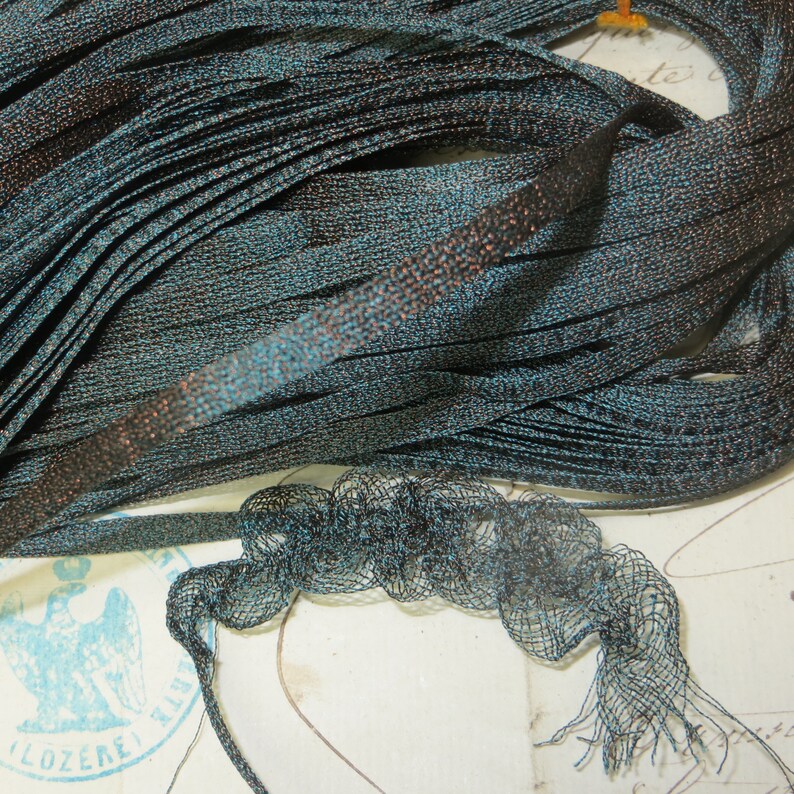 18" Antique FRENCH BLUE GOLD Metal Mesh Lame Ribbon Lace Trim Metallic ...