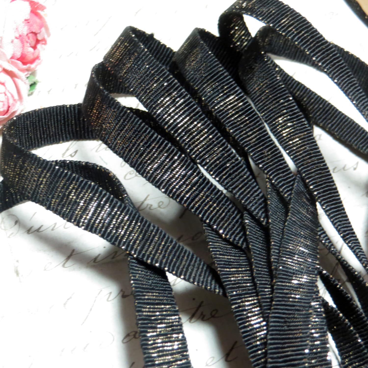 1y FRENCH GOLD METAL Tubing Ribbon 3/8 Trim Black - Etsy