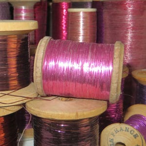 1y Rare FRENCH PLATED PINK Metal Thread Antique Vintage Metallic Floss ...