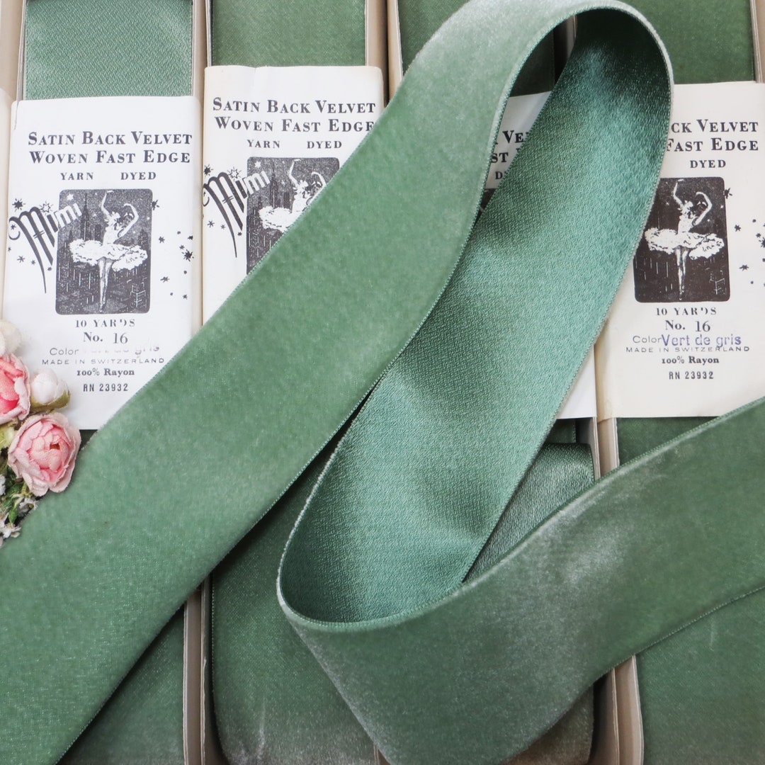 1y SAGE GRAY VELVET Ribbon Trim Antique French Ice Mint Olive ...