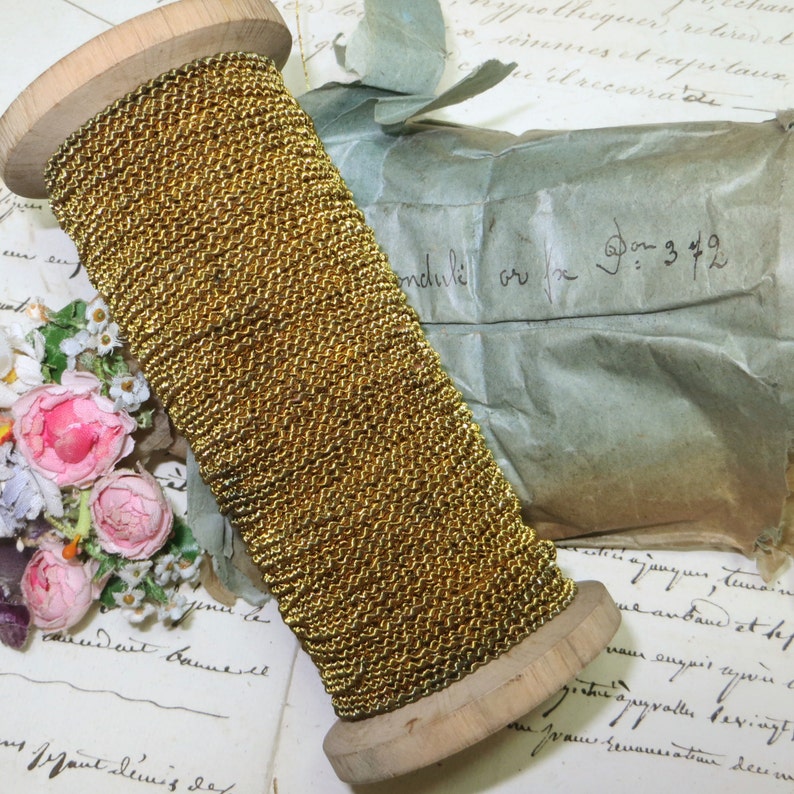 Antique FRENCH METAL TWIST Old Gold Thread Real Metal Metallic Trim ...