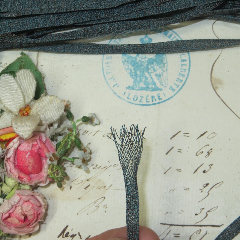 18" Antique FRENCH BLUE GOLD Metal Mesh Lame Ribbon Lace Trim Metallic ...