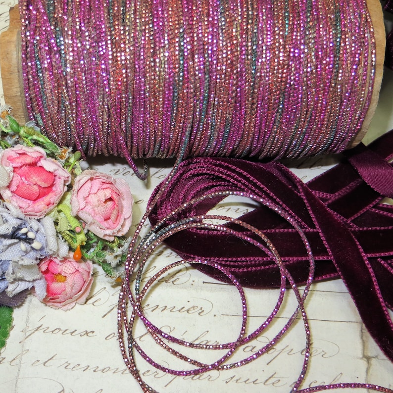 1y Rare FRENCH PINK OMBRE Fuchsia Antique Metal Thread Metallic ...