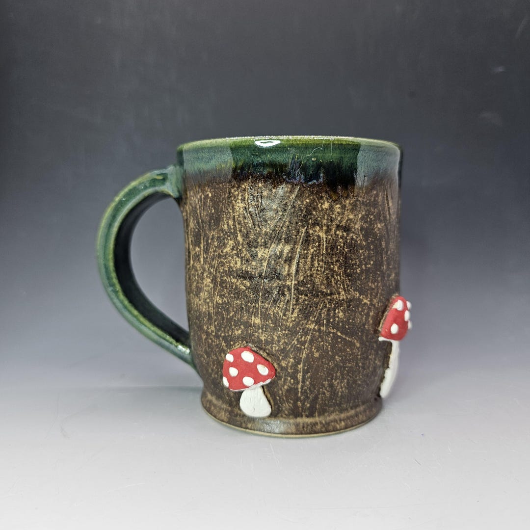 Woodgrain Tree Stump Mug With Mushrooms. Handmade Pottery - Etsy
