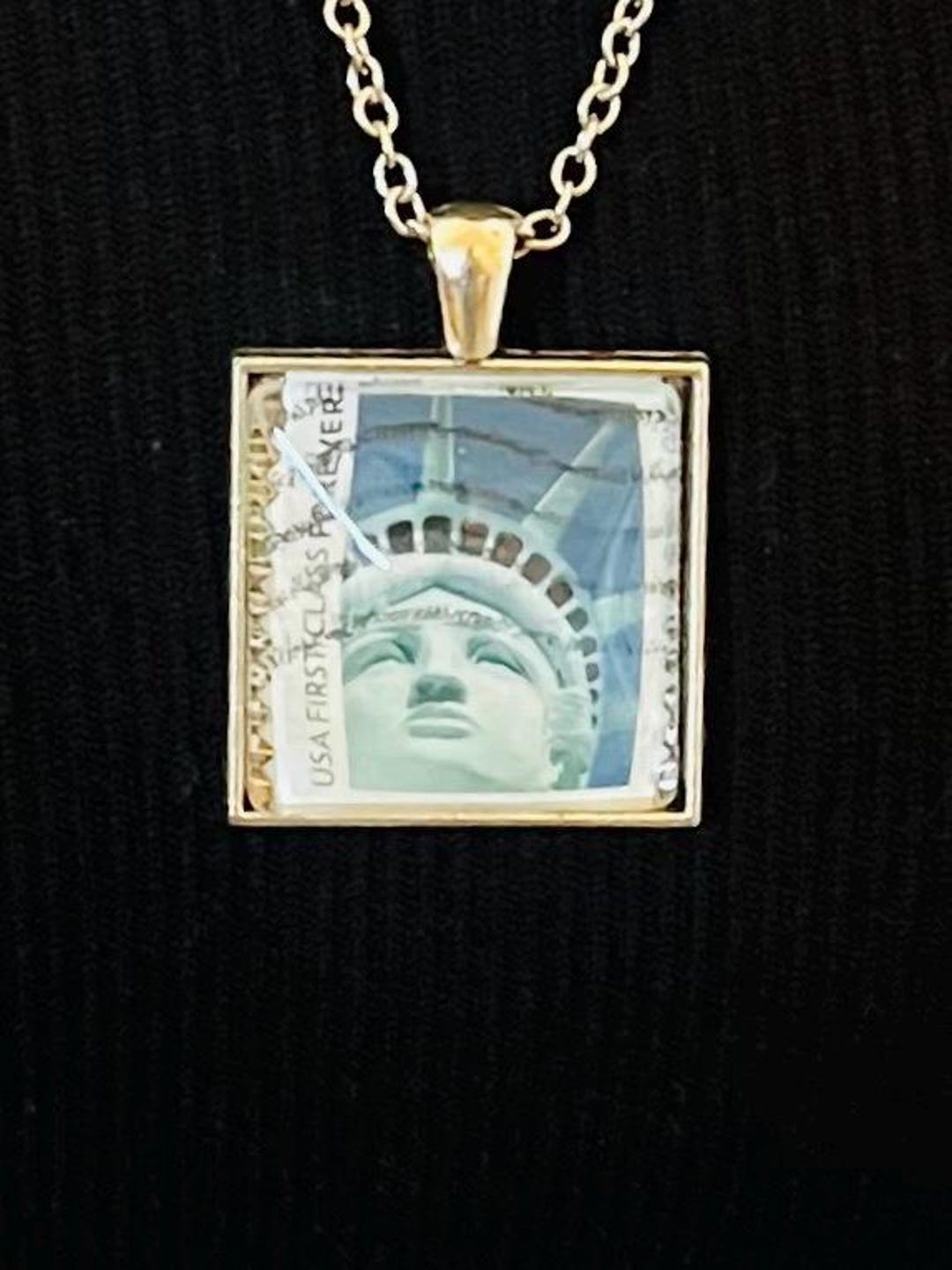 Handmade Lady Liberty Postage Stamp Necklace - Etsy