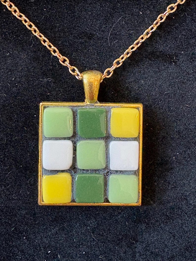Square Mosaic Necklace With Yellow and Green - Etsy