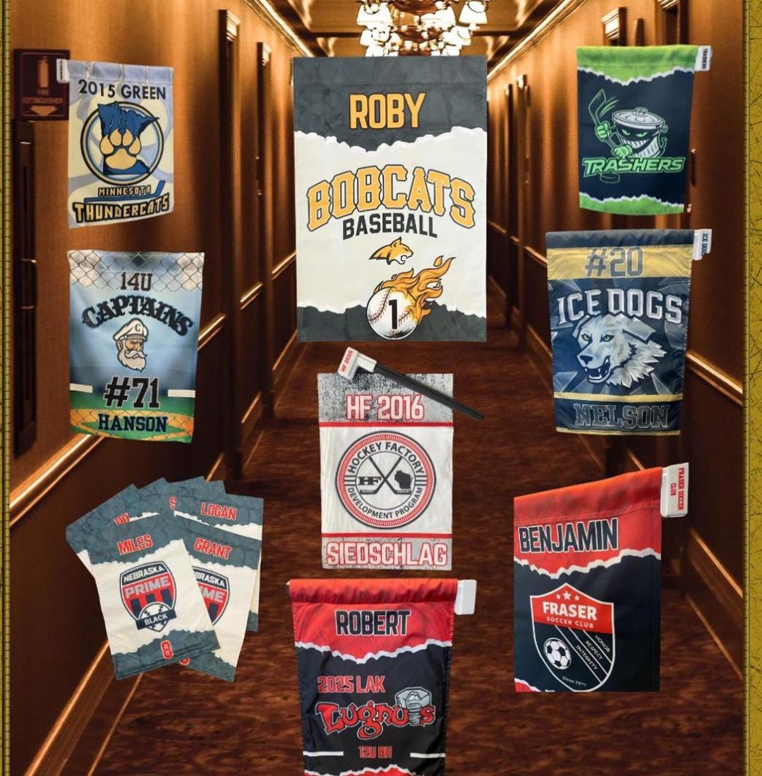 Sports Hotel Door Sign Tournament Fabric Flag Door Signs Personalized ...