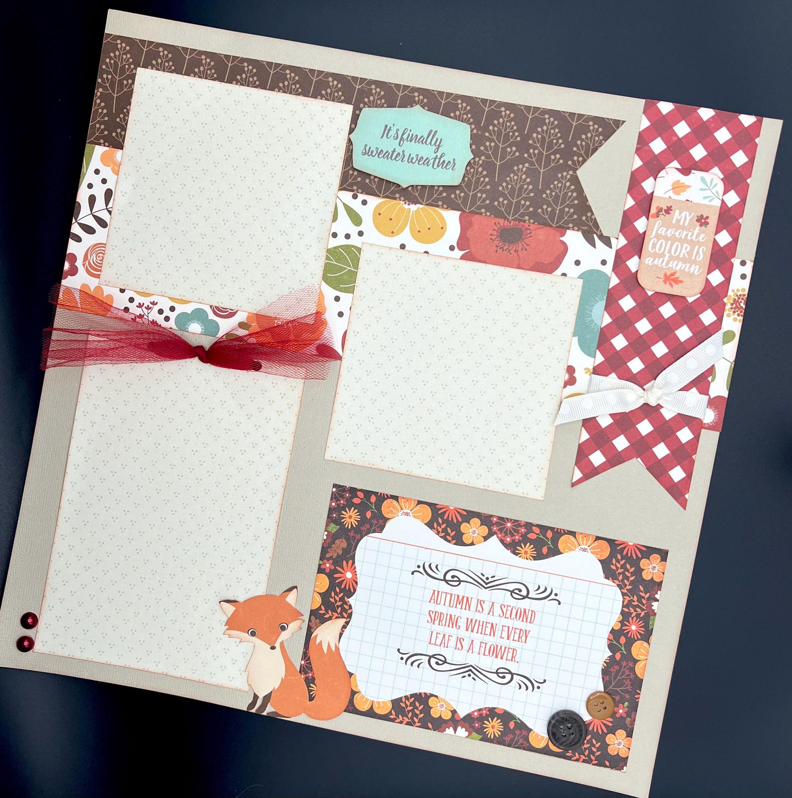 12x12 Fall Scrapbook Page Kit, 12x12 Premade Family Scrapbook, 12x12 ...