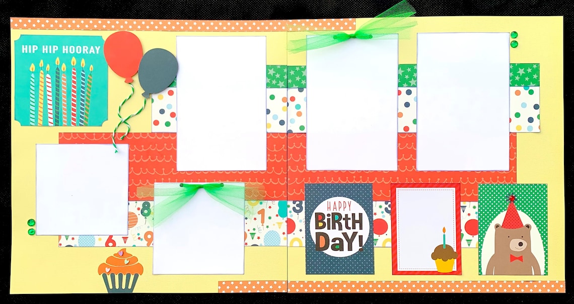 12x12 Birthday Scrapbook Page Kit, 12x12 Premade Birthday Scrapbook ...