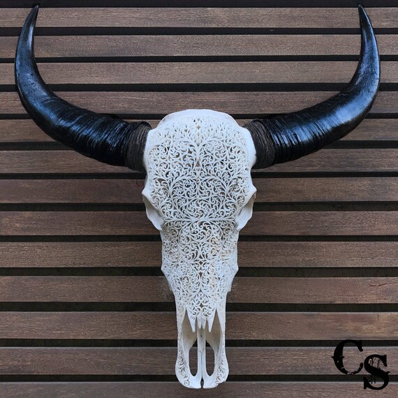 Real Carved Buffalo Skull Head Intricate Design Animal | Etsy