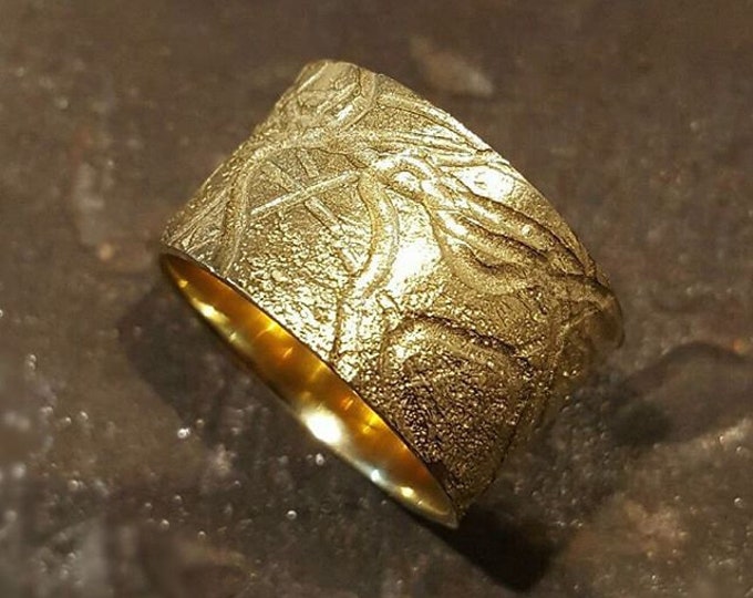 Unique Wide Wedding Band for Women, Silver-gold Ring, Wide ...