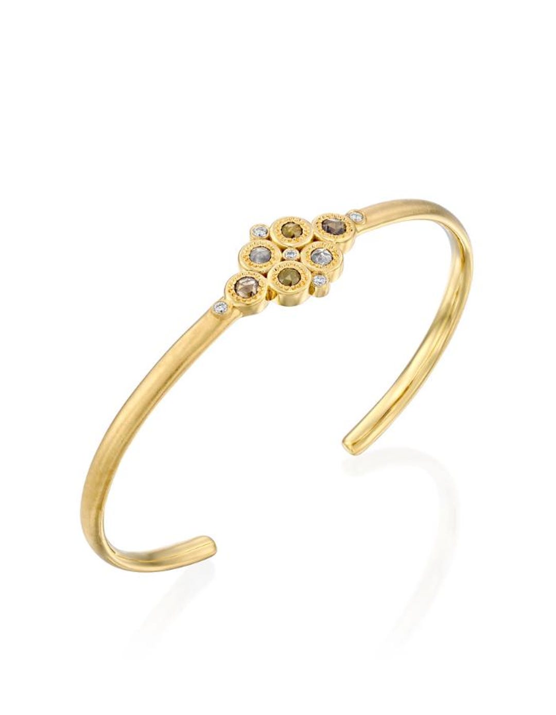 Gold Diamond Bangle, Open Cuff Bracelet, Cluster Diamond Bracelet, Grey ...