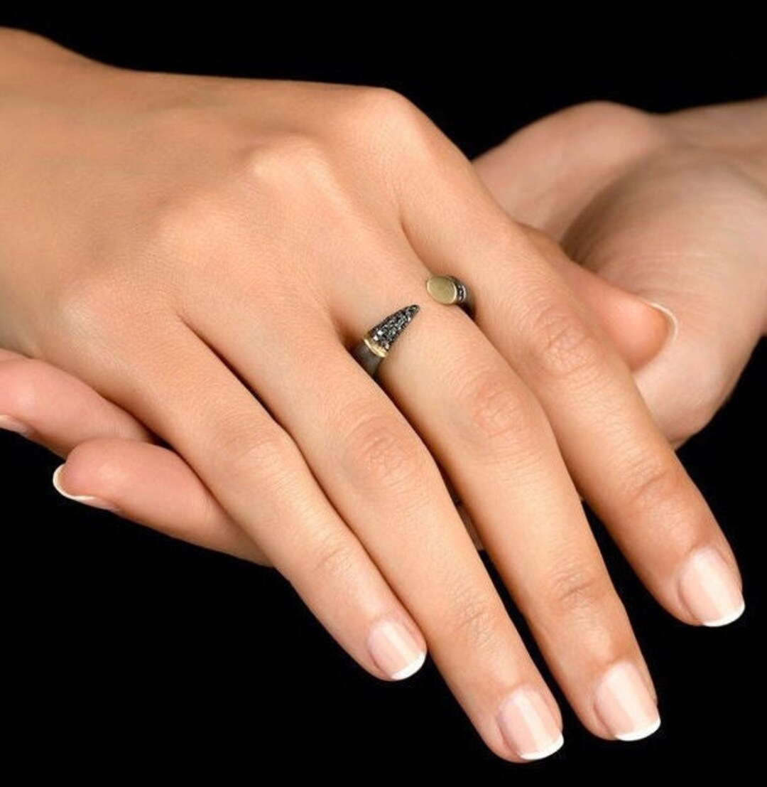 Black Diamond Ring, Open Diamond Ring, Goth Diamond Ring, Oxidized ...