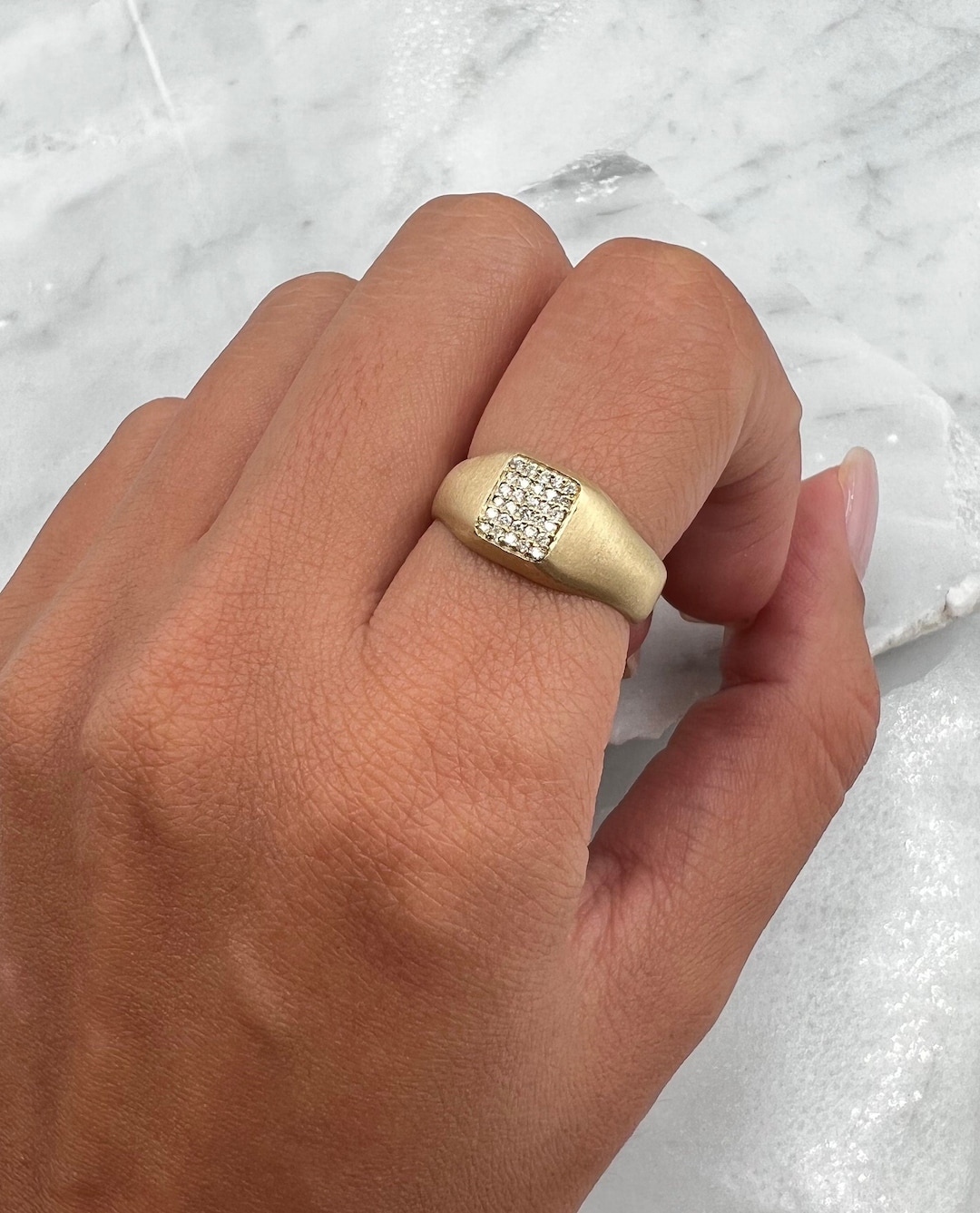 Signet Diamond Ring, Cocktail Ring, Men Signet Ring, Pave Ring, Fine ...