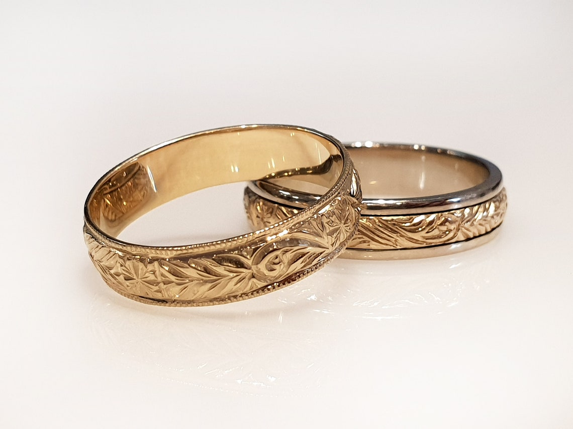 Wedding Ring Set Matching Wedding Bands Couples Rings 18K - Etsy