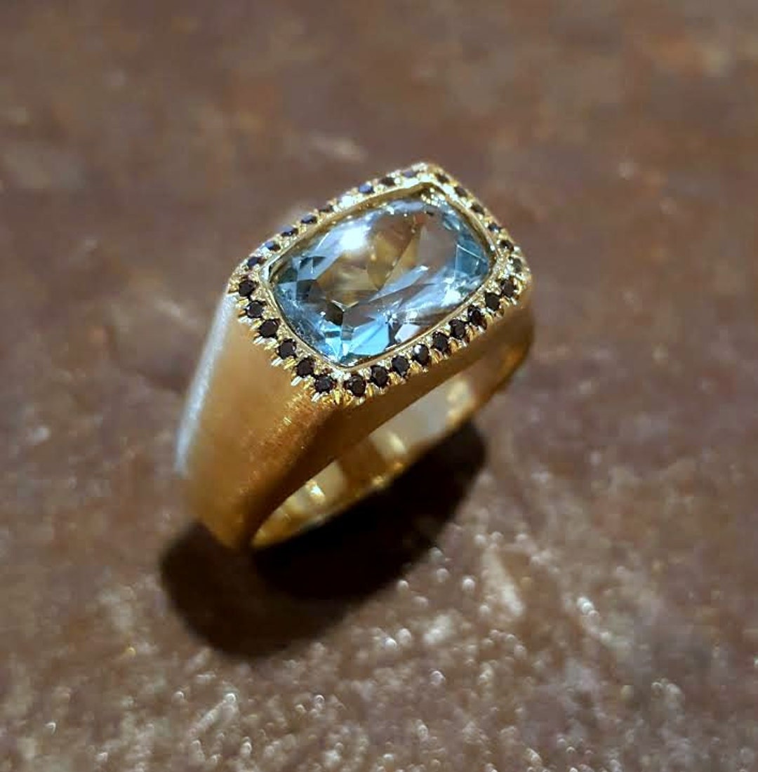Statement Stone Ring, Gemstone Unisex Ring, Birthstone Ring, Aquamarine ...