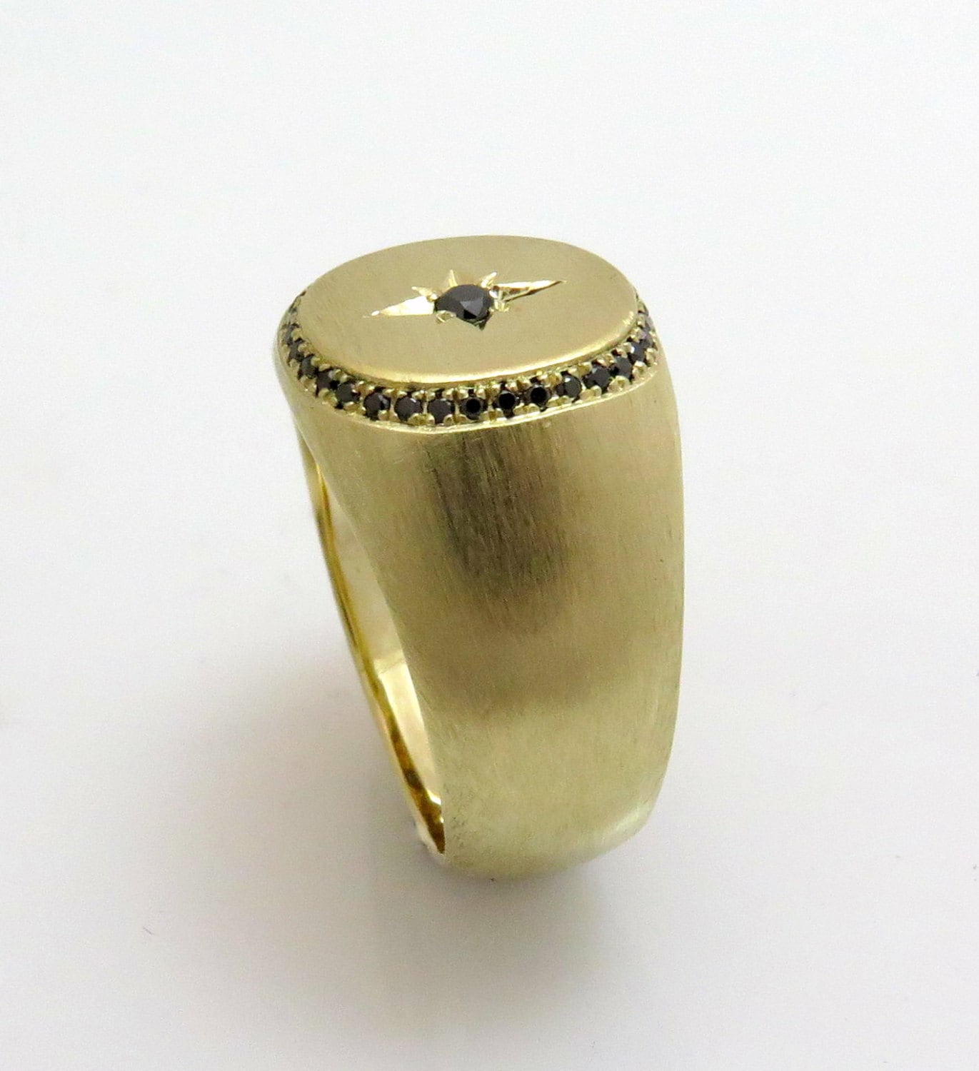 Men Square Signet Ring 14k Gold Diamond Ring Black Diamond - Etsy