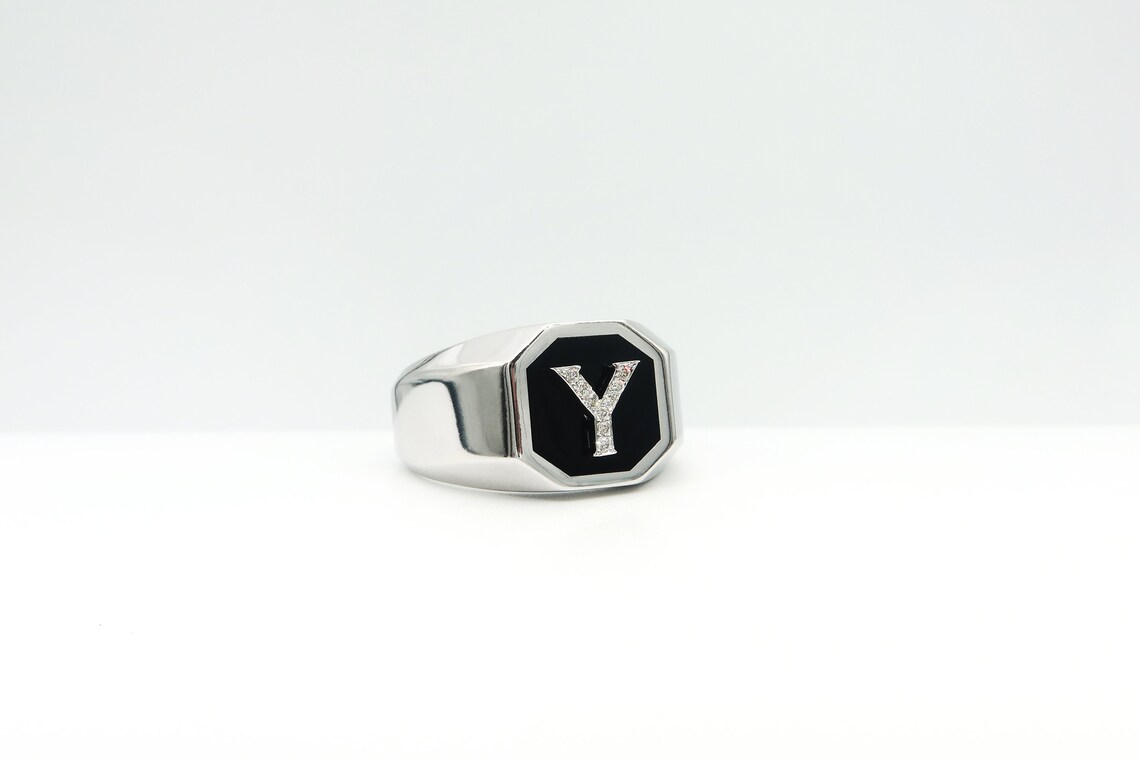 Diamond Ring for Men Initial Ring Custom Signet Ring - Etsy
