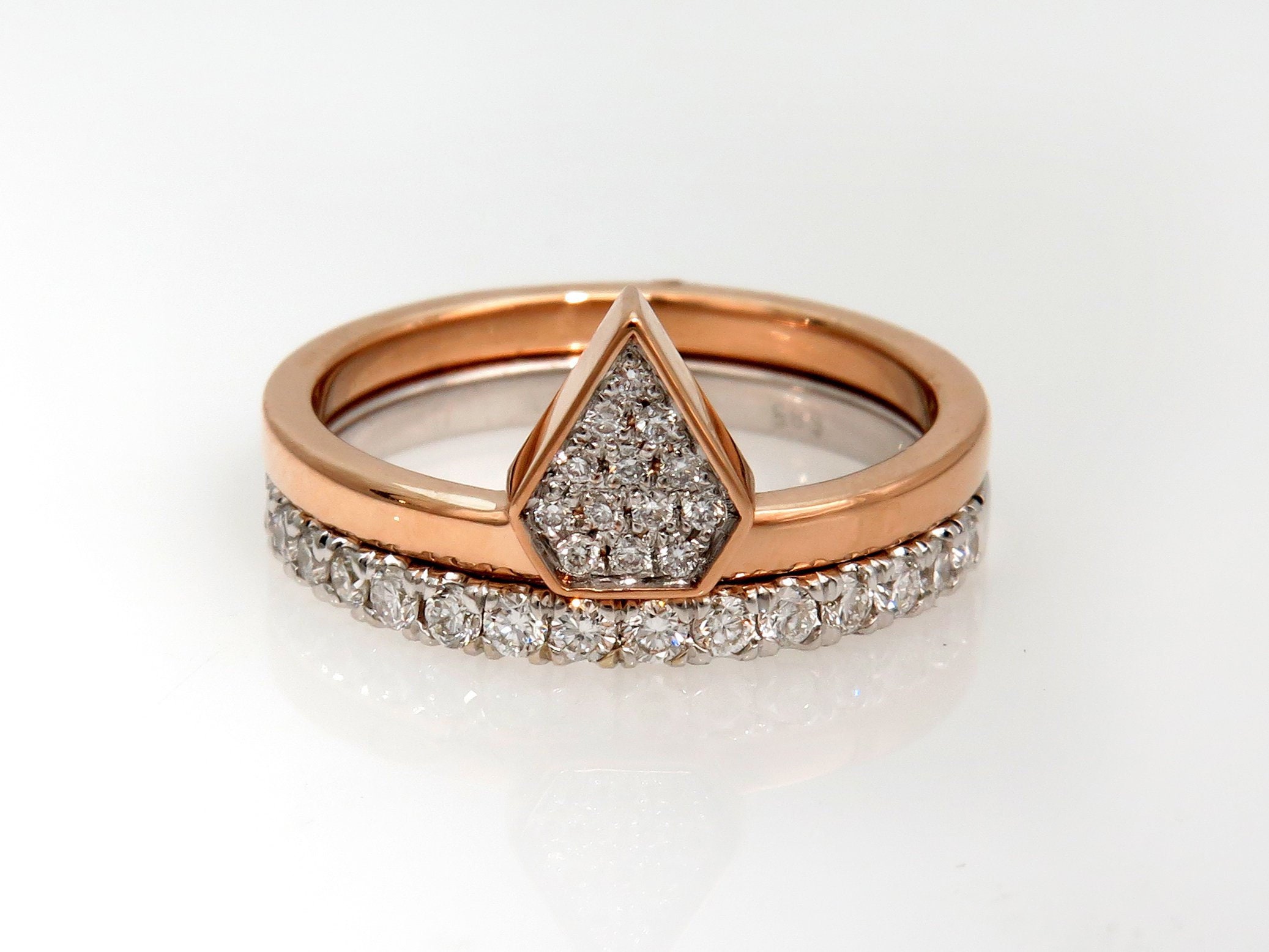 Diamond Ring Set, Pave Diamond Rings, Diamond Engagement Ring Set, 18K ...