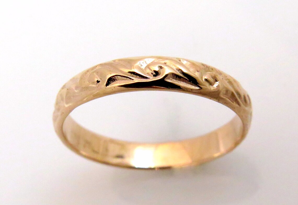 Delicate Rose Gold Ring Pattern Wedding Band 14k Rose Gold - Etsy