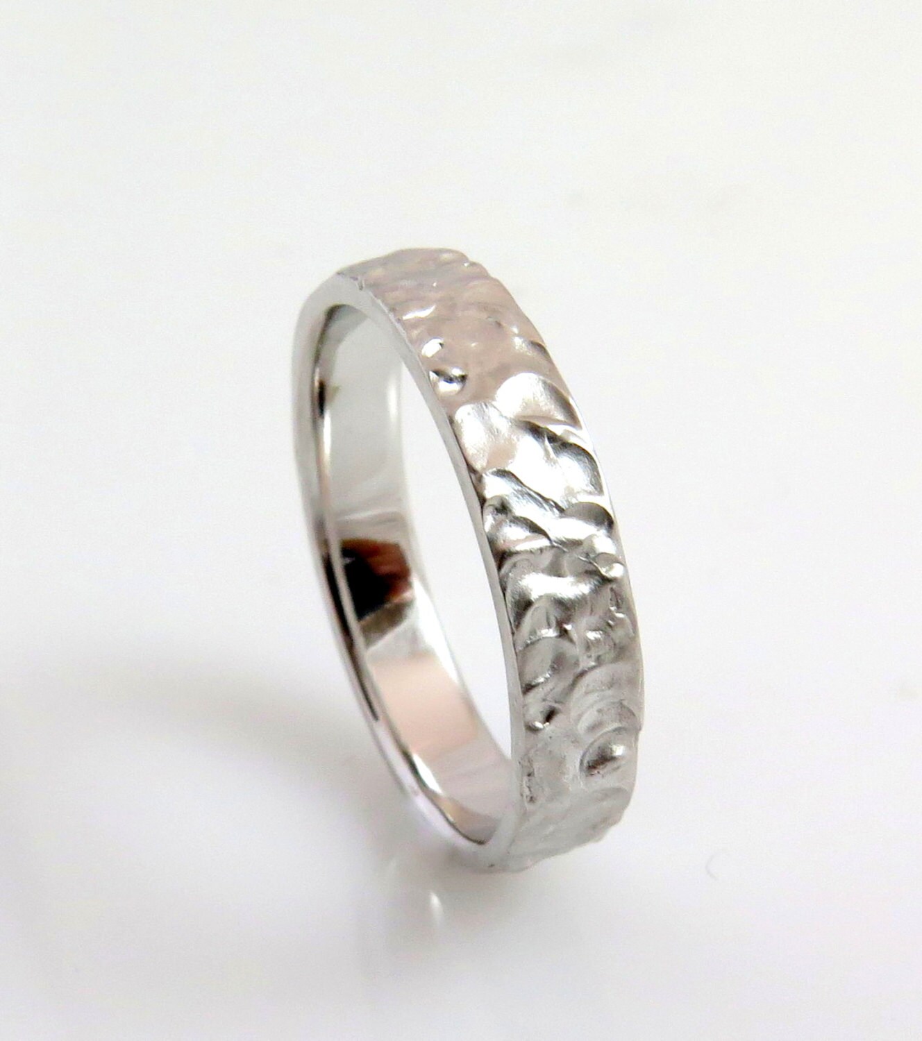 Rustic Textured Wedding Band Set, 14k White/rose/yellow Gold Rings - Etsy
