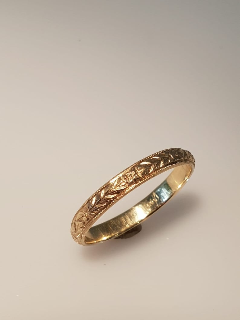 Antique Wedding Ring 14K Gold Wedding Band Gold Floral Ring - Etsy