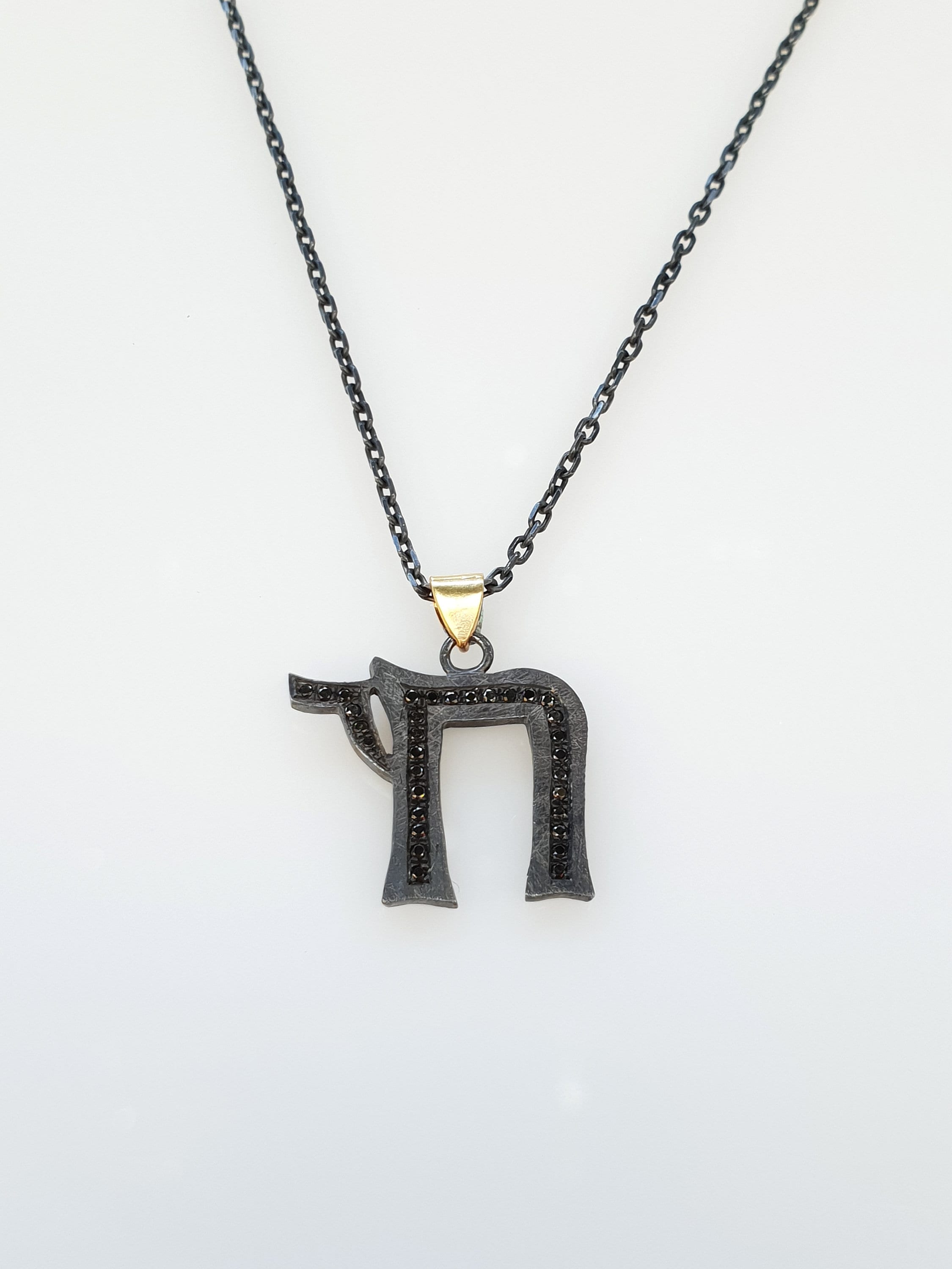 Chai Necklace Black Diamond Necklace Silver and Gold - Etsy