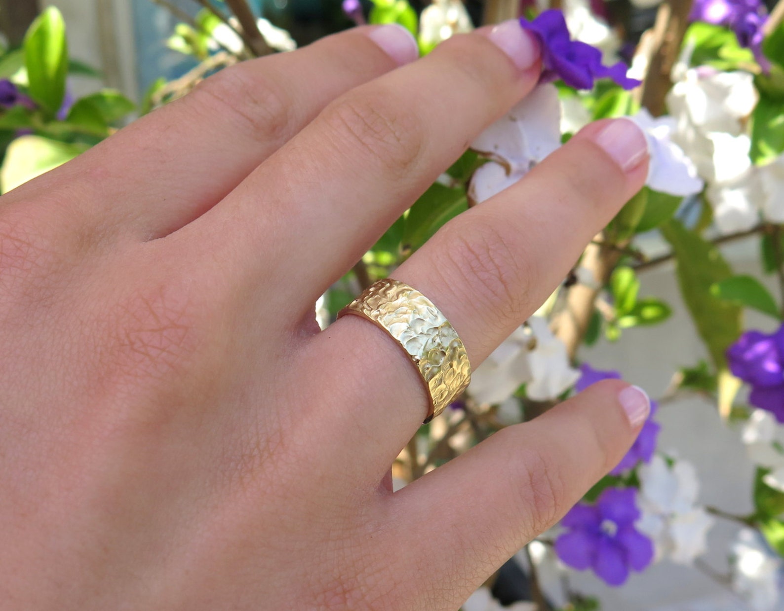 Wide Wedding Band Women Wedding Ring Unisex Band Hammered | Etsy