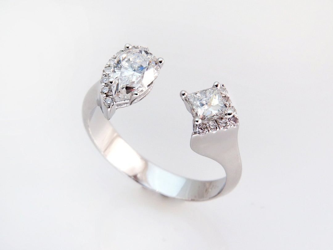 Solid Gold Diamond Ring, Open Diamond Ring, Cluster Diamond Ring ...