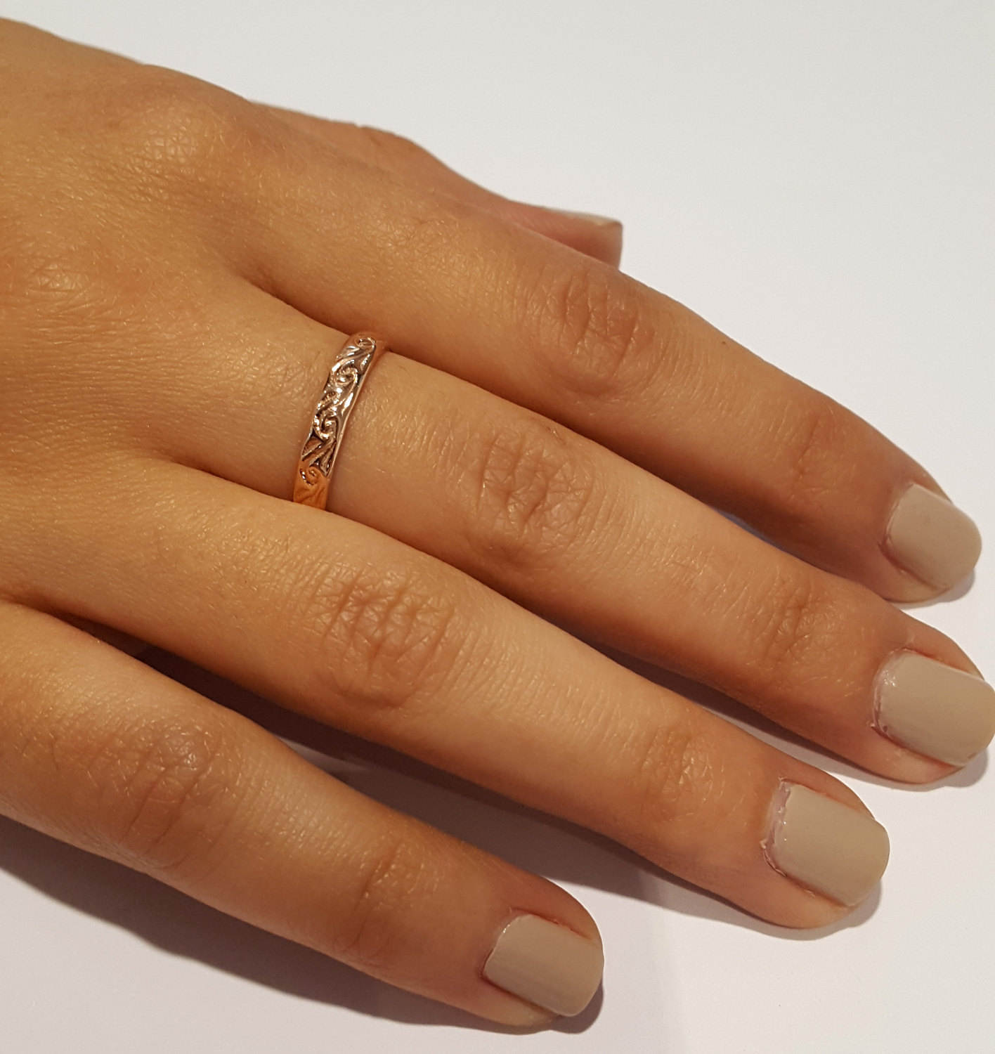 Delicate Rose Gold Ring Pattern Wedding Band 14k Rose Gold | Etsy