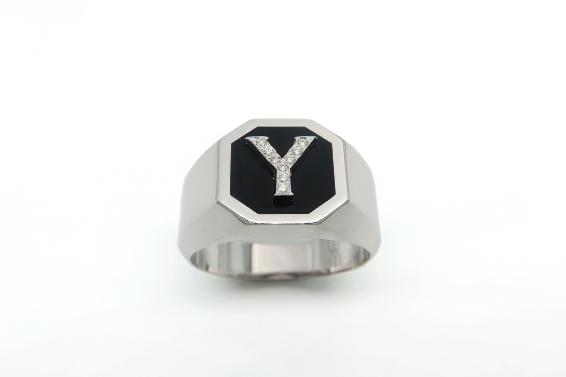 Diamond Ring for Men Initial Ring Custom Signet Ring - Etsy