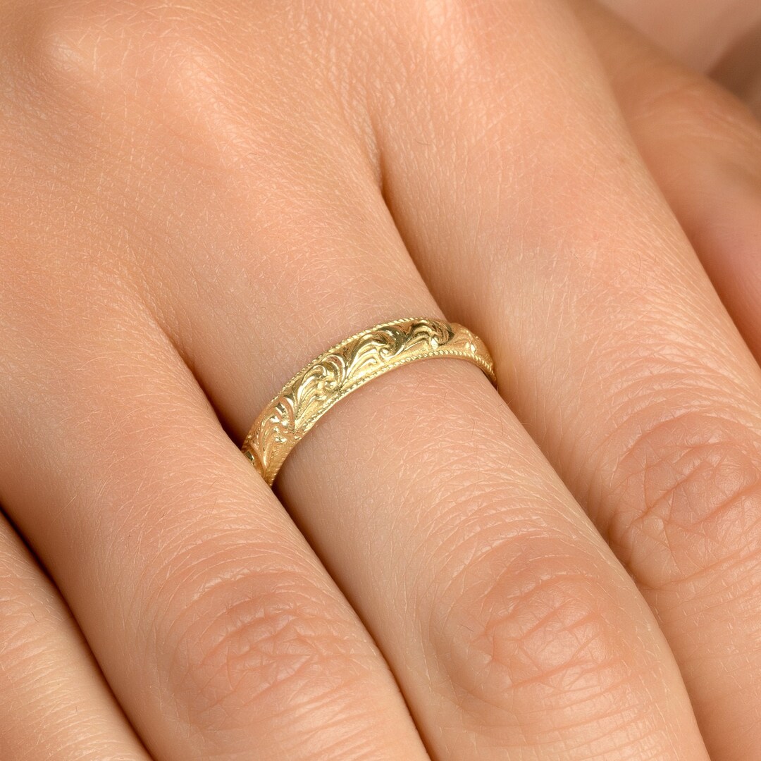 Wedding Ring 14K Gold Ring Unisex Band Unique Wedding Ring - Etsy