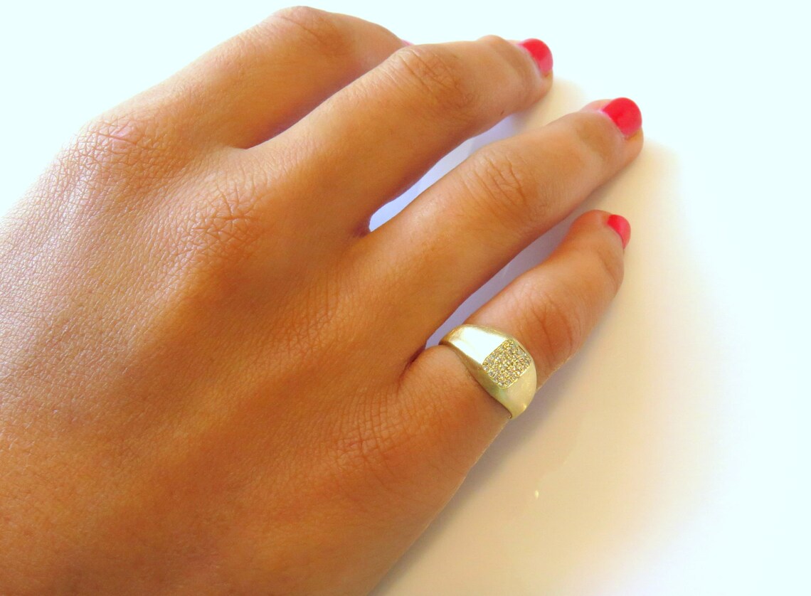 Signet Diamond Ring Cocktail Ring Men Signet Ring Pave | Etsy
