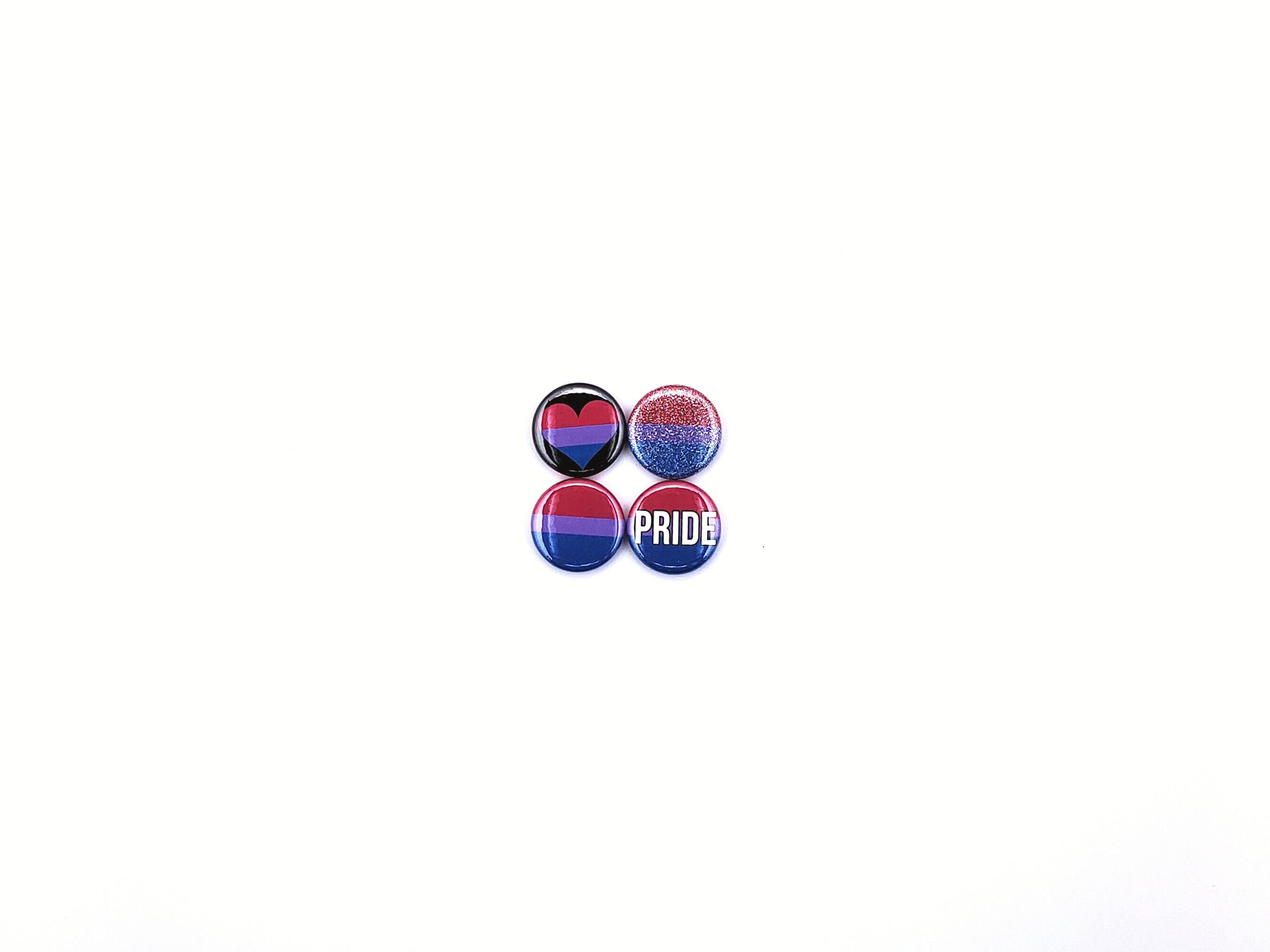 Bisexual Pride Pinback Buttons: Bisexual Flag, Glitter, Heart and Pride ...
