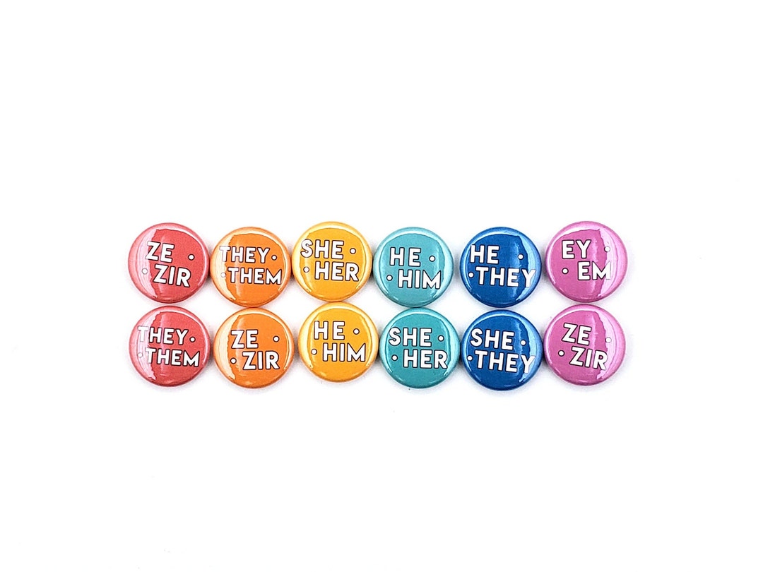 Retro Rainbow Pronoun Pins: 1" Mini Buttons - Etsy