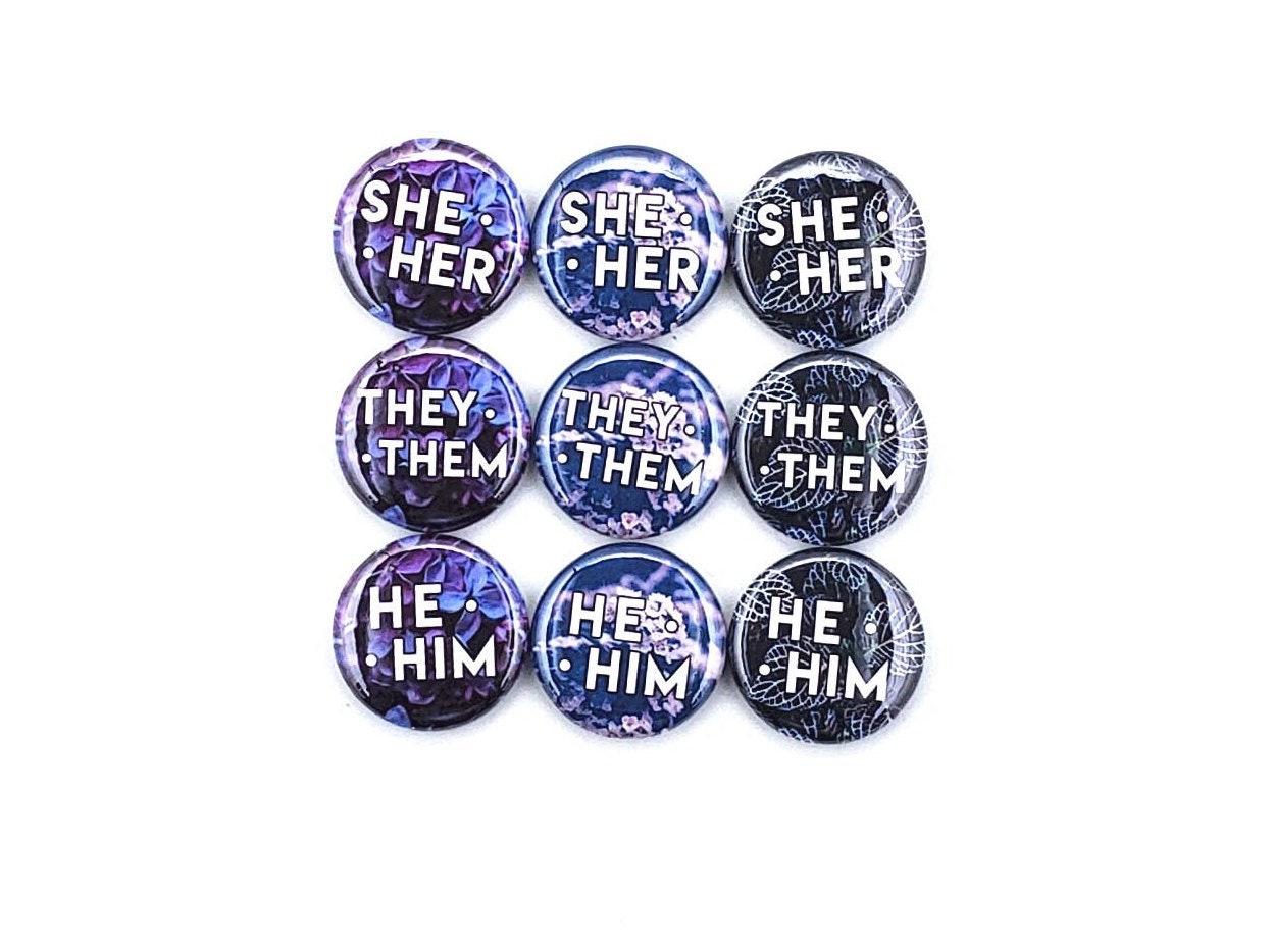 Dark Botanical Pronoun Pins Dark Purple Pronoun Pins - Etsy