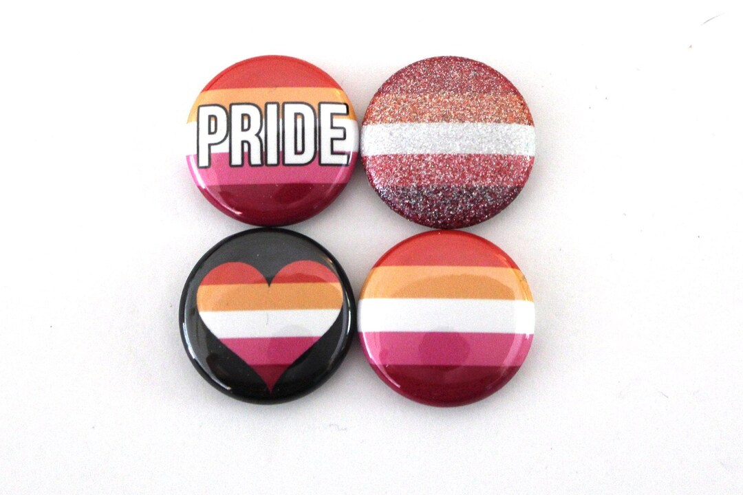 Lesbian Pride Pinback Buttons: Set of 4, Pride Flag & Heart - Etsy