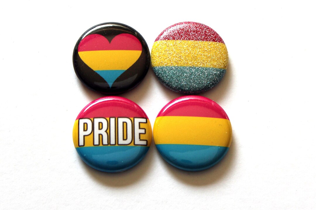 Pansexual Pride Pins: Glitter Flag, Heart, & 'pride' Designs - Set of 4 ...