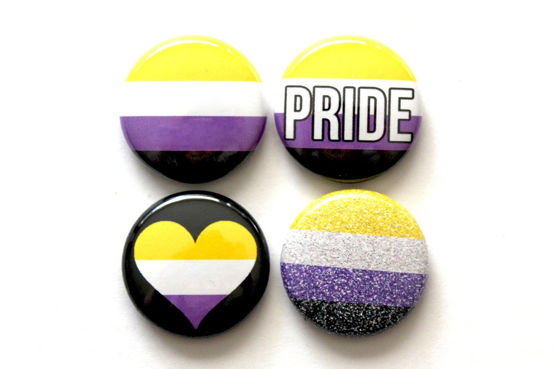Nonbinary Pride Pins: Flag, Glitter, Heart - Set of 4 - Etsy
