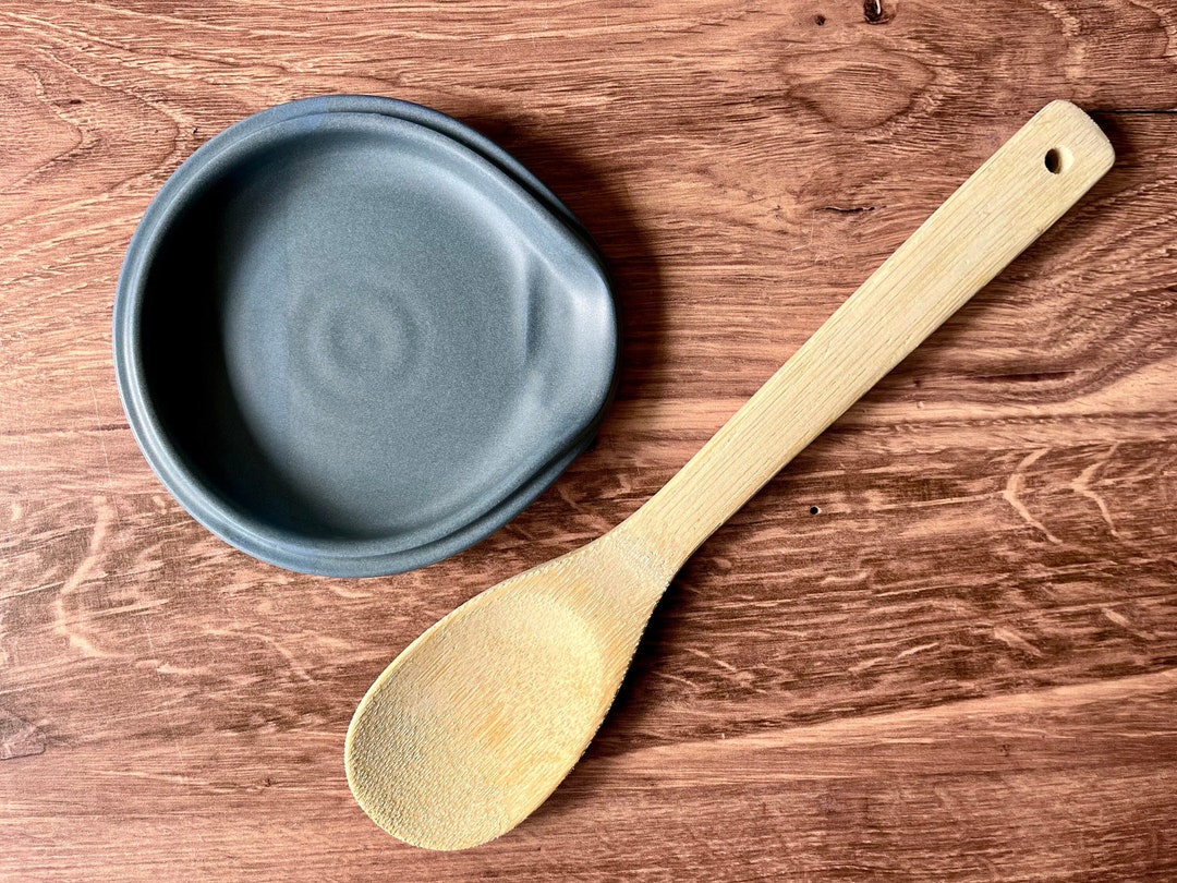 Matte Blue Ceramic Spoon Rest Wheel Thrown Ceramic Kitchen Gift ...