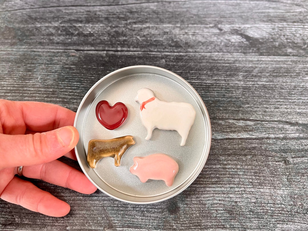 Ceramic Farm Animal Magnets- Magnet Set With Pig, Cow, Sheep With a ...