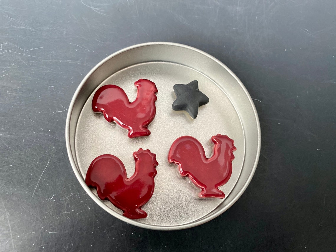 Chicken magnets in tin with star ceramic rooster magnets | Etsy