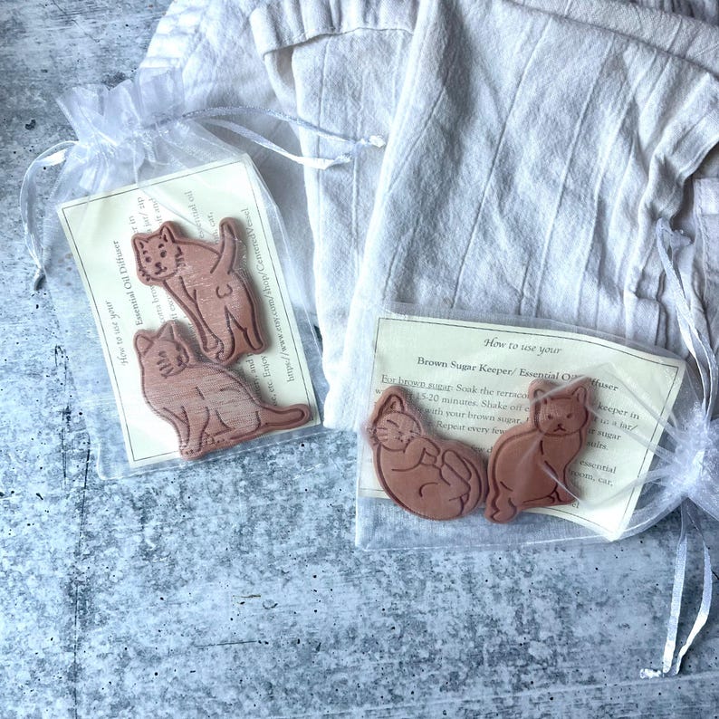 Terracotta Cat Sugar Keeper & Essential Oil Diffuser Set - Handmade ...