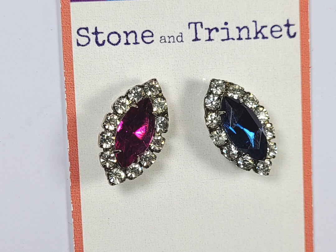 Vintage Rhinestone Marquise Magnets (set of 2) Purple Blue Upcycled ...