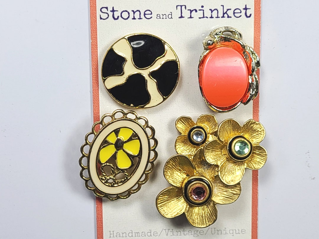 Set of 4 Enamel Flower Vintage Jewelry Magnets, Colorful Sparkly Home ...