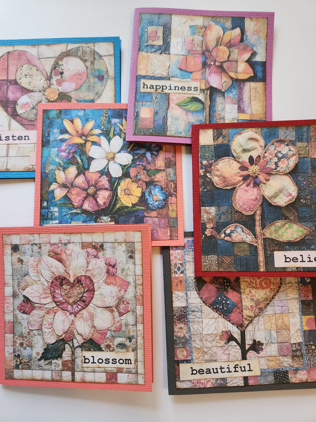 Valentines Cards, Heart Patchwork Mini Card Set, Gift Card Blank Inside ...