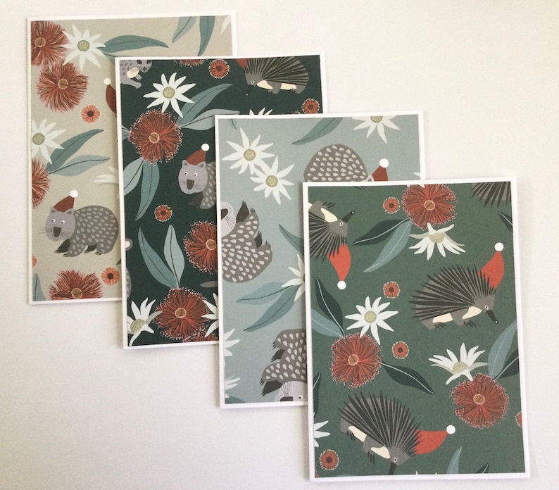 Australian Wildlife Christmas Cards, Flora and Fauna, Set of 4 - Etsy