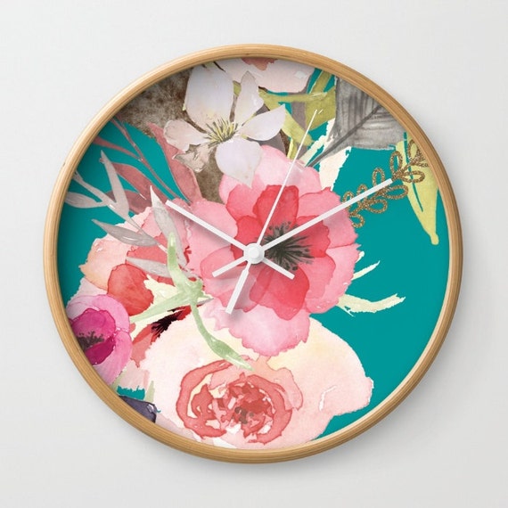 Wall Clock Watercolor Flower Wall Clock Housewarming Gift | Etsy