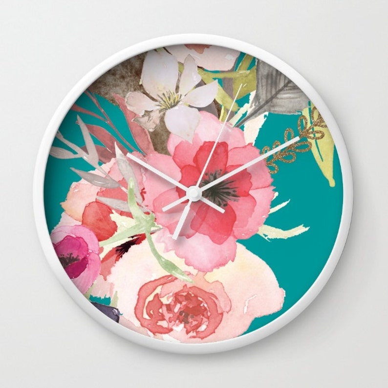 Wall Clock Watercolor Flower Wall Clock Housewarming Gift | Etsy