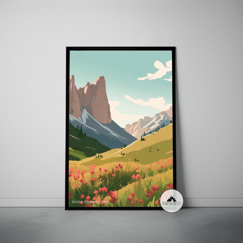 Seceda Poster Print, Italian Dolomites Hike Art, Mid Century Retro ...
